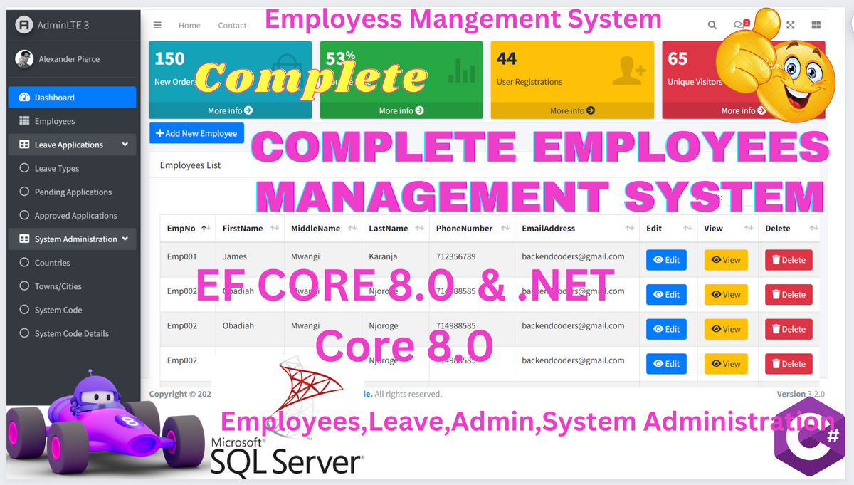 Complete Employees Management System ASP.NET CORE 8.0, MS SQL Entity Framework Core 8.0 ...