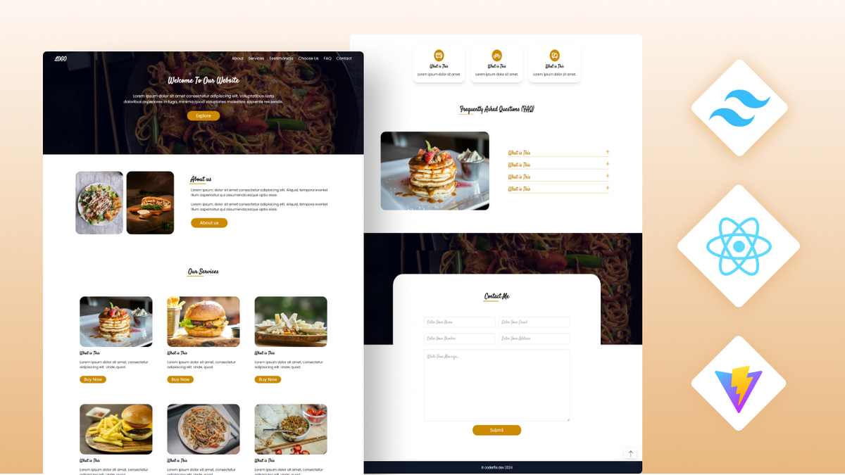Responsive Restaurant Website Design Using React || Vite || Tailwind css - Buymeacoffee
