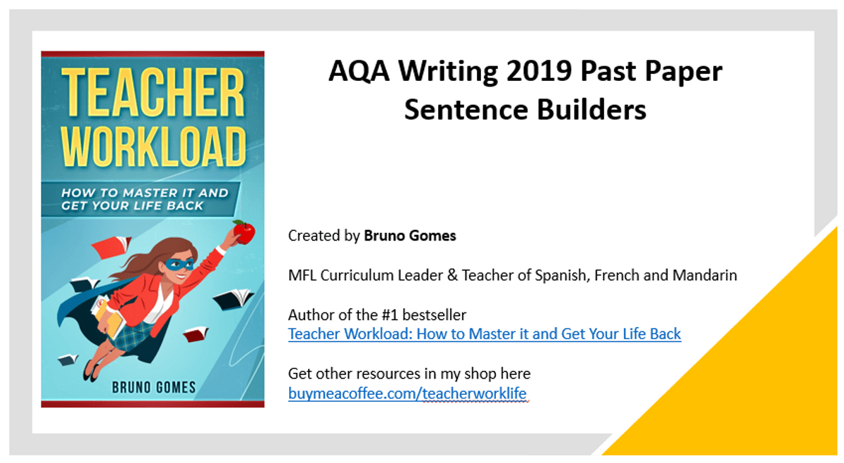 AQA GCSE Spanish 2019 Writing Past Paper Sentence Builders - Buymeacoffee