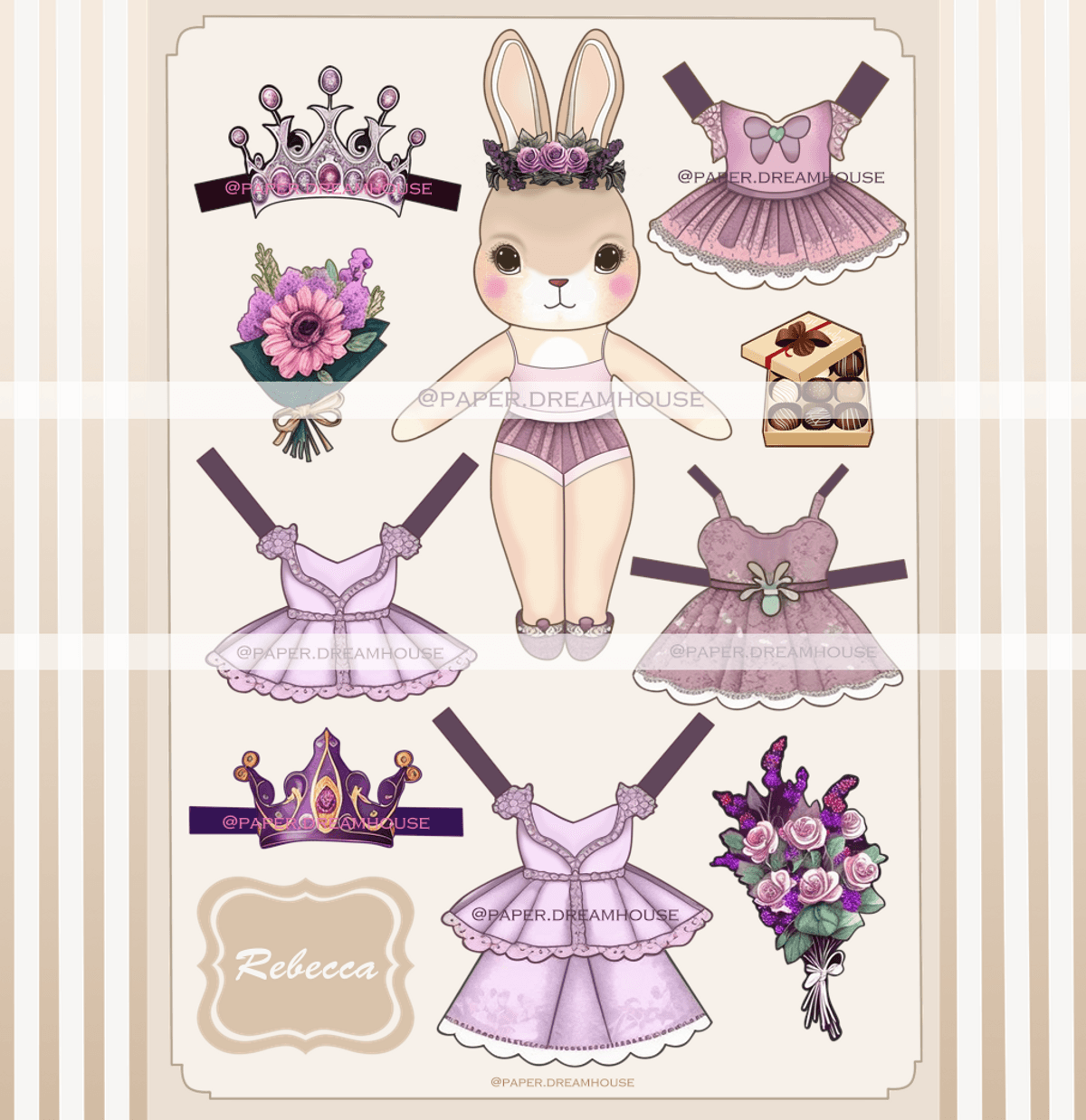 Paper bunny doll Rebecca set - Buymeacoffee