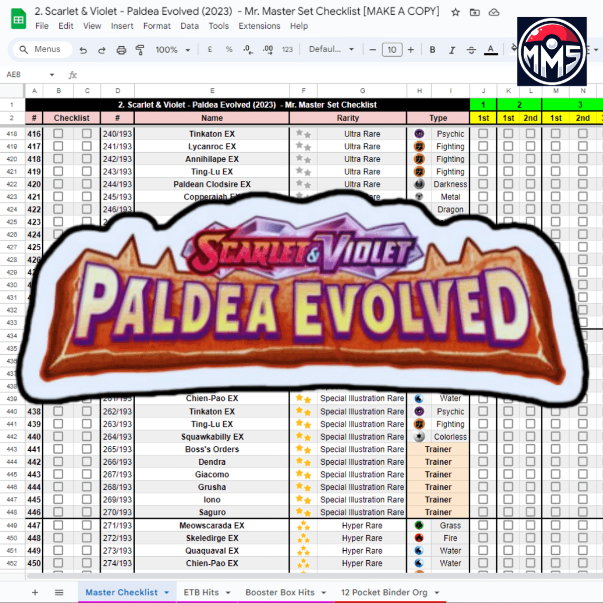 Paldea Evolved - Master Set Checklist - 2023 (Google Sheet) - Buymeacoffee