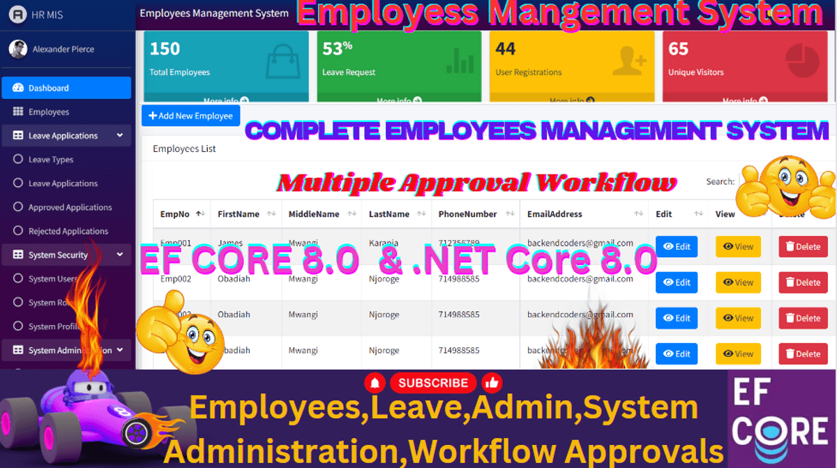 Complete Employees Management System ASP.NET CORE 8.0, MS SQL Entity Framework Core 8.0 ...
