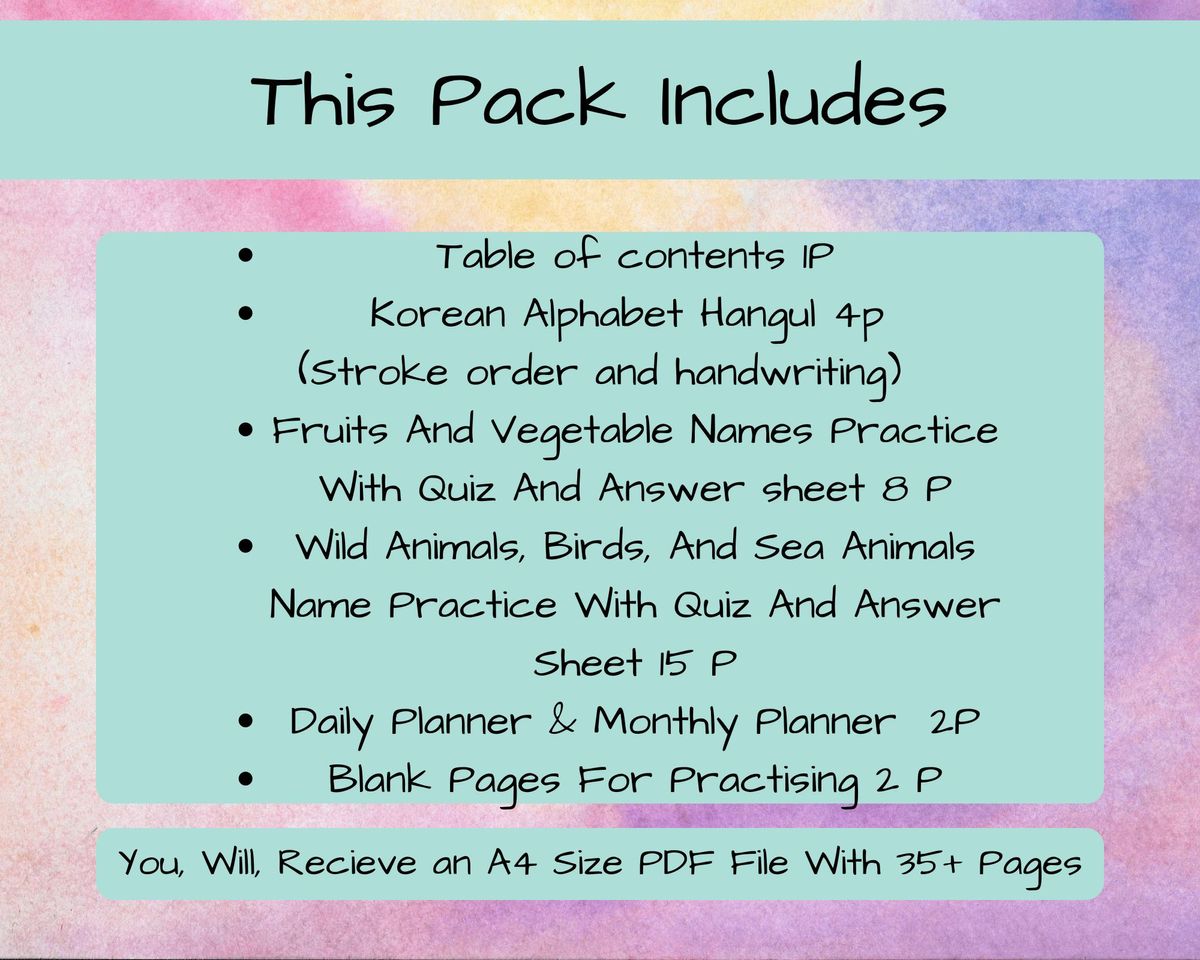 Korean Study Starter Pack - Korean Basic Vocabulary | Hangul Worksheet ...