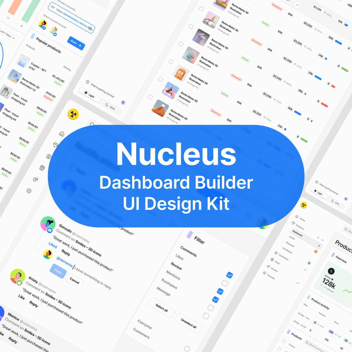 Nucleus Dashboard Builder UI Design Kit - Buymeacoffee