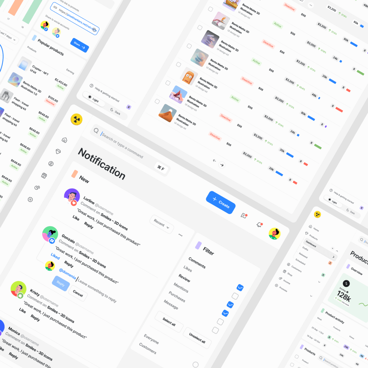 Nucleus Dashboard Builder UI Design Kit - Buymeacoffee