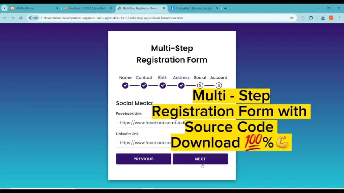 Multi - Step Registration Form in HTML and CSS, JavaScript with Source ...