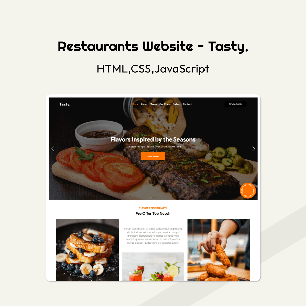 Restaurant Website Using HTML CSS and JavaScript - Tasty. | Source Code - Buymeacoffee