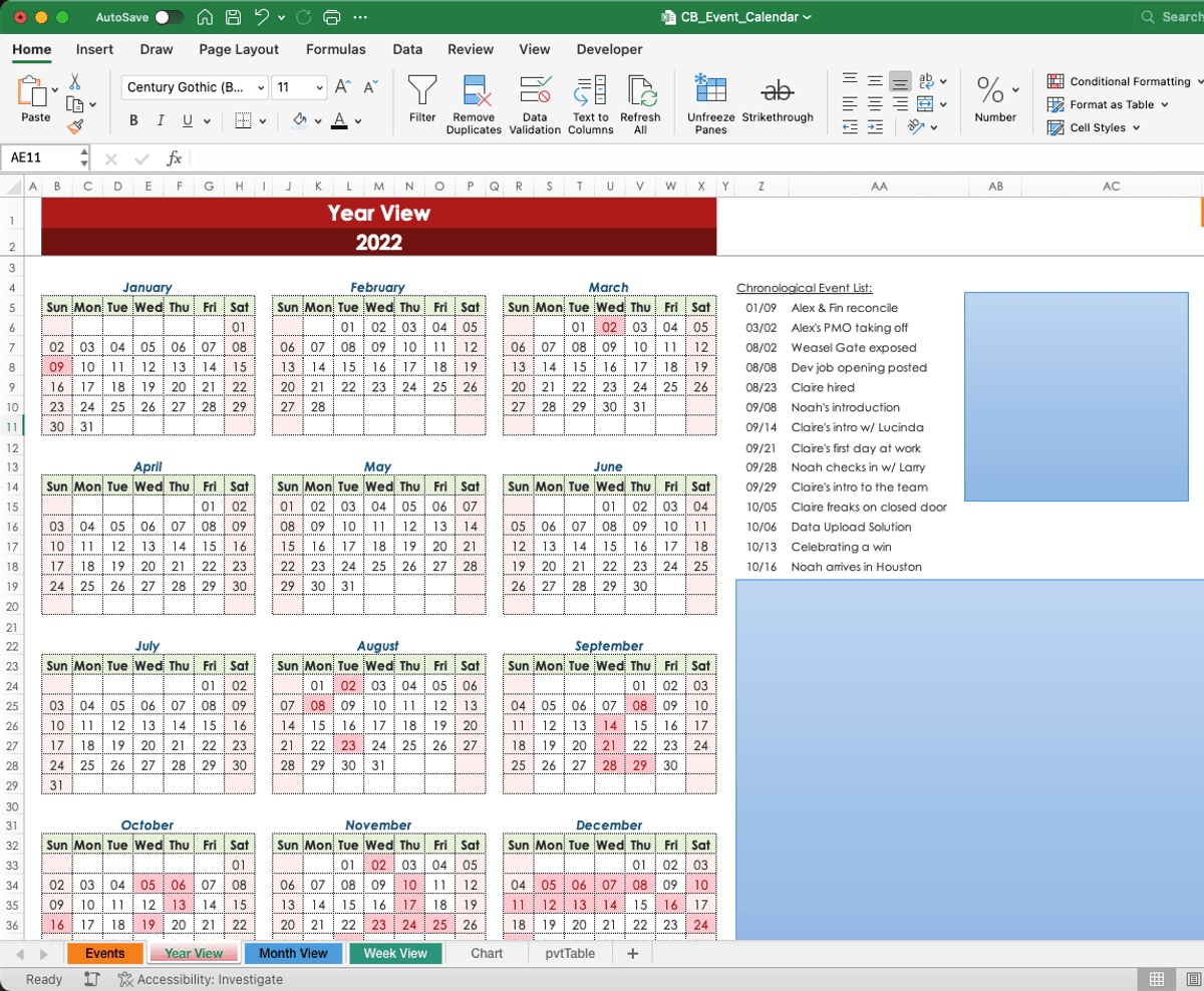 Calendar Timeline Template (Excel) - Buymeacoffee