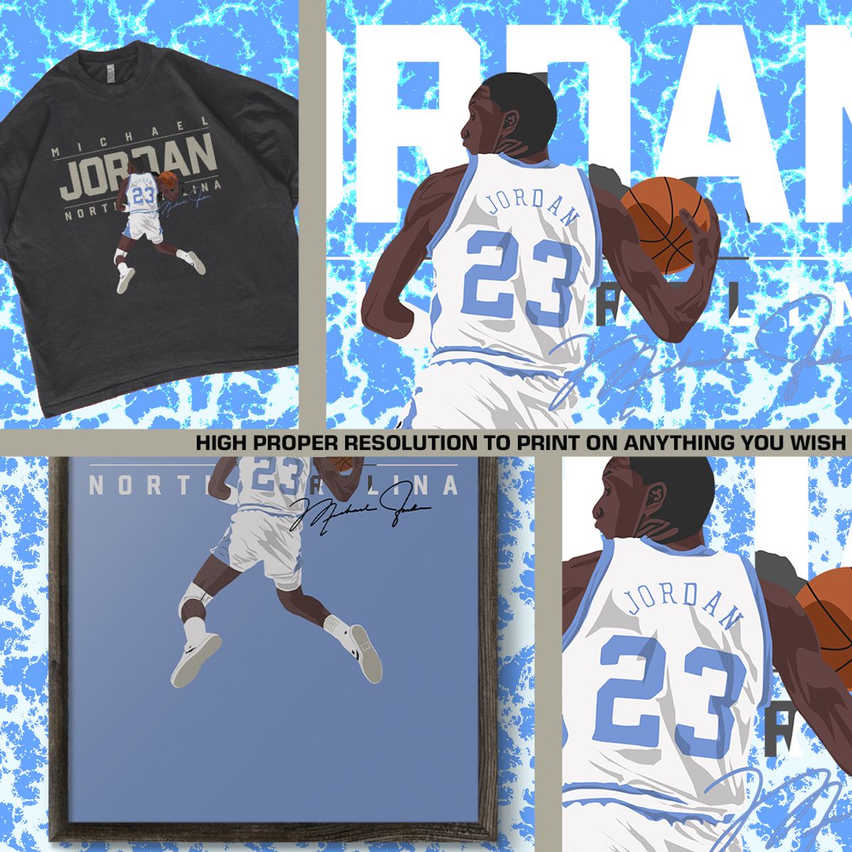 MJ Vector Art, Jordan UNC Retro Design, PNG Digital Download ...