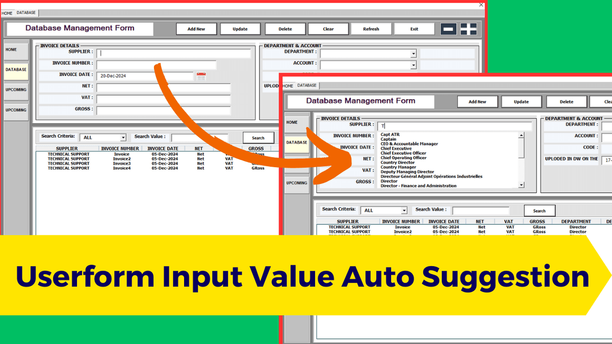 Excel VBA Userform Input Value Auto Suggestion and Dependency Dropdown ...