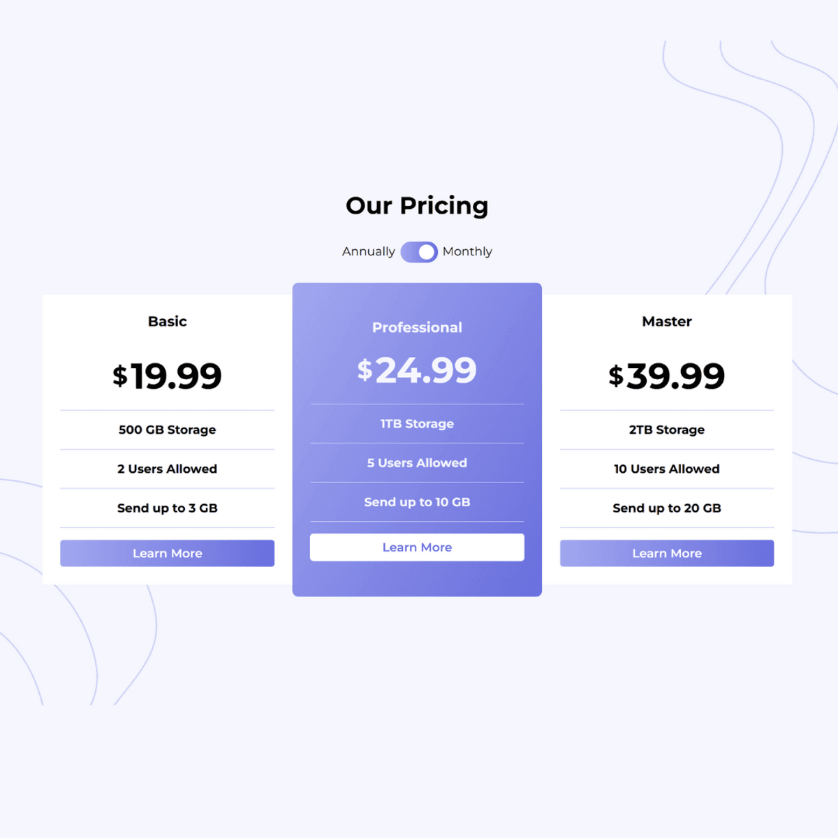 Pricing component with toggle - Buymeacoffee