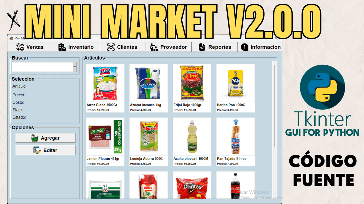 Código fuente Tutorial Mini Market V 2.0.0 | Python Tkinter GUI - Buymeacoffee