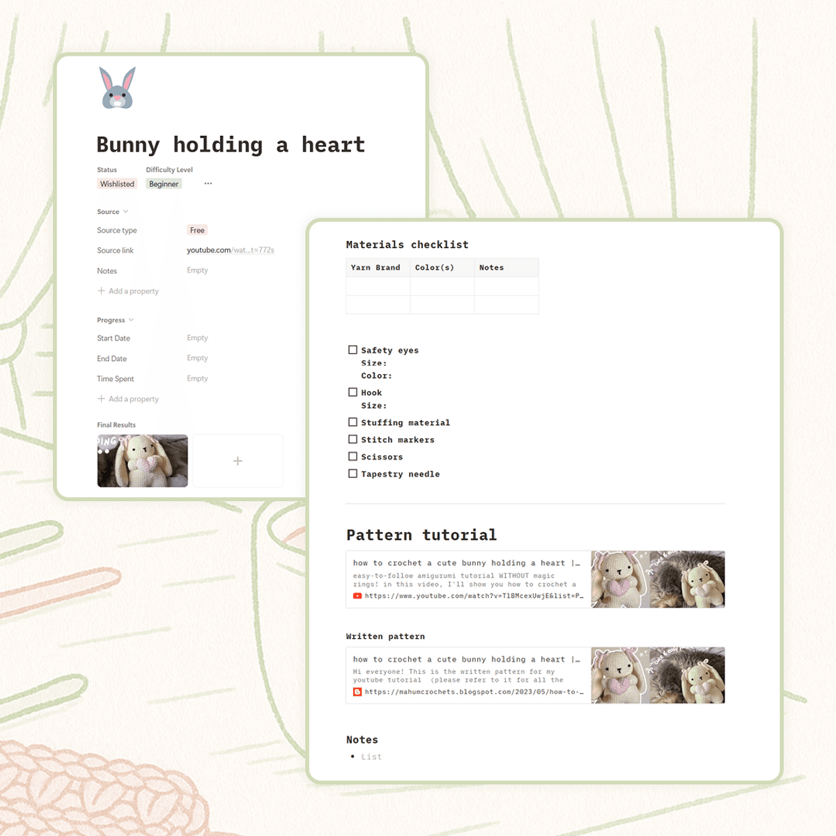Personal Amigurumi Library Template - Buymeacoffee