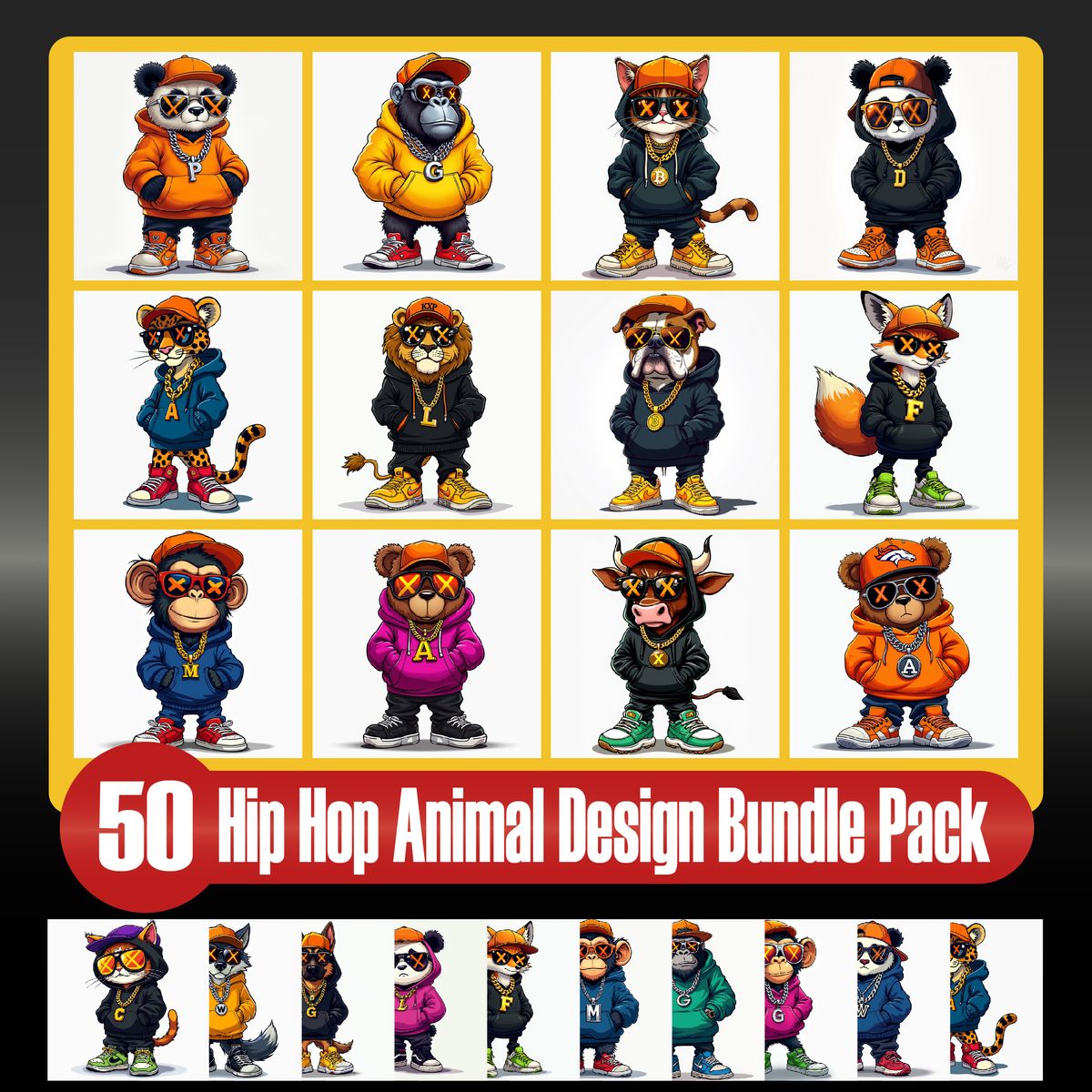 50 Hip Hop Animal Design Bundle Pack - Buymeacoffee
