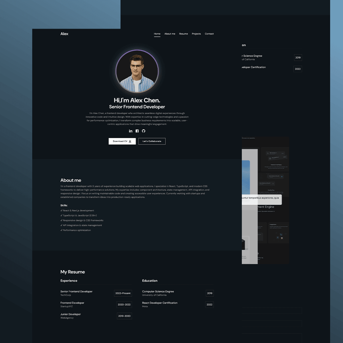 Alex Chen | Developer Portfolio using React.js and Tailwind CSS - Buymeacoffee