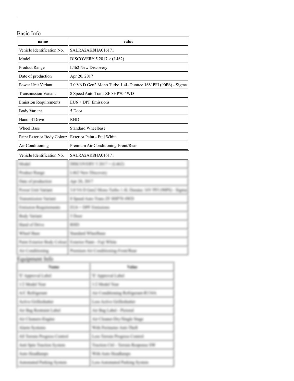 Build Sheet VIN SALRA2AK8HA016171 - Buymeacoffee