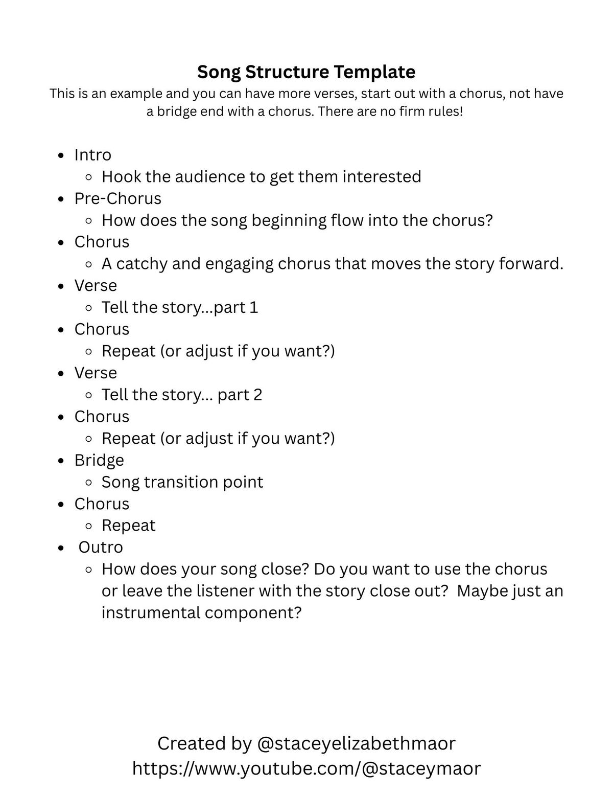 Song Structure Template 2025 by Stacey Maor - Buymeacoffee