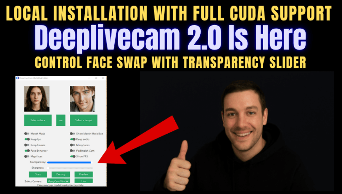 Deeplivecam 2.0 with transparency Slider + faceswap sharpness Full Installation - Buymeacoffee