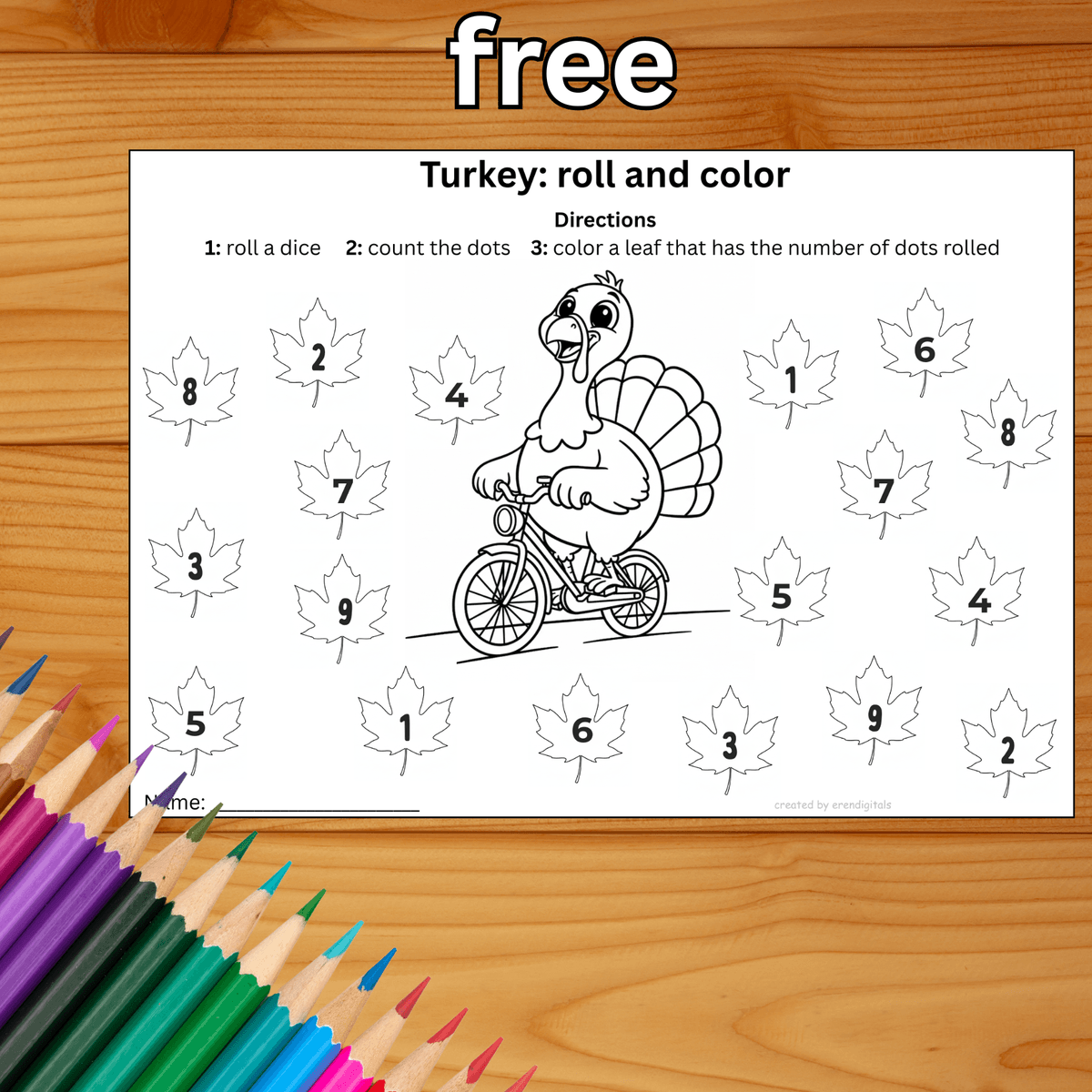 Turkey Roll and Color Number Worksheet - Buymeacoffee