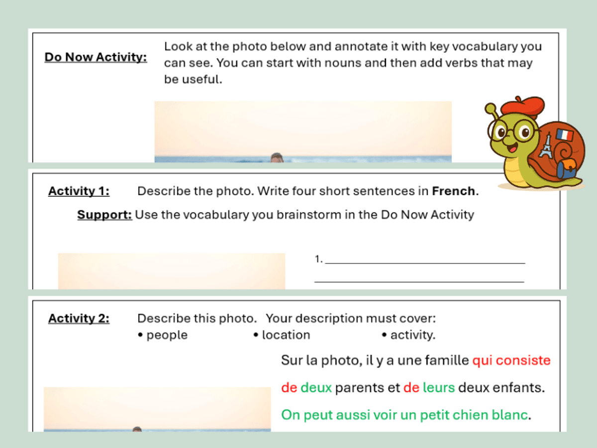 KS4 French GCSE (2024) Edexcel Picture Task Practice - Travel and ...