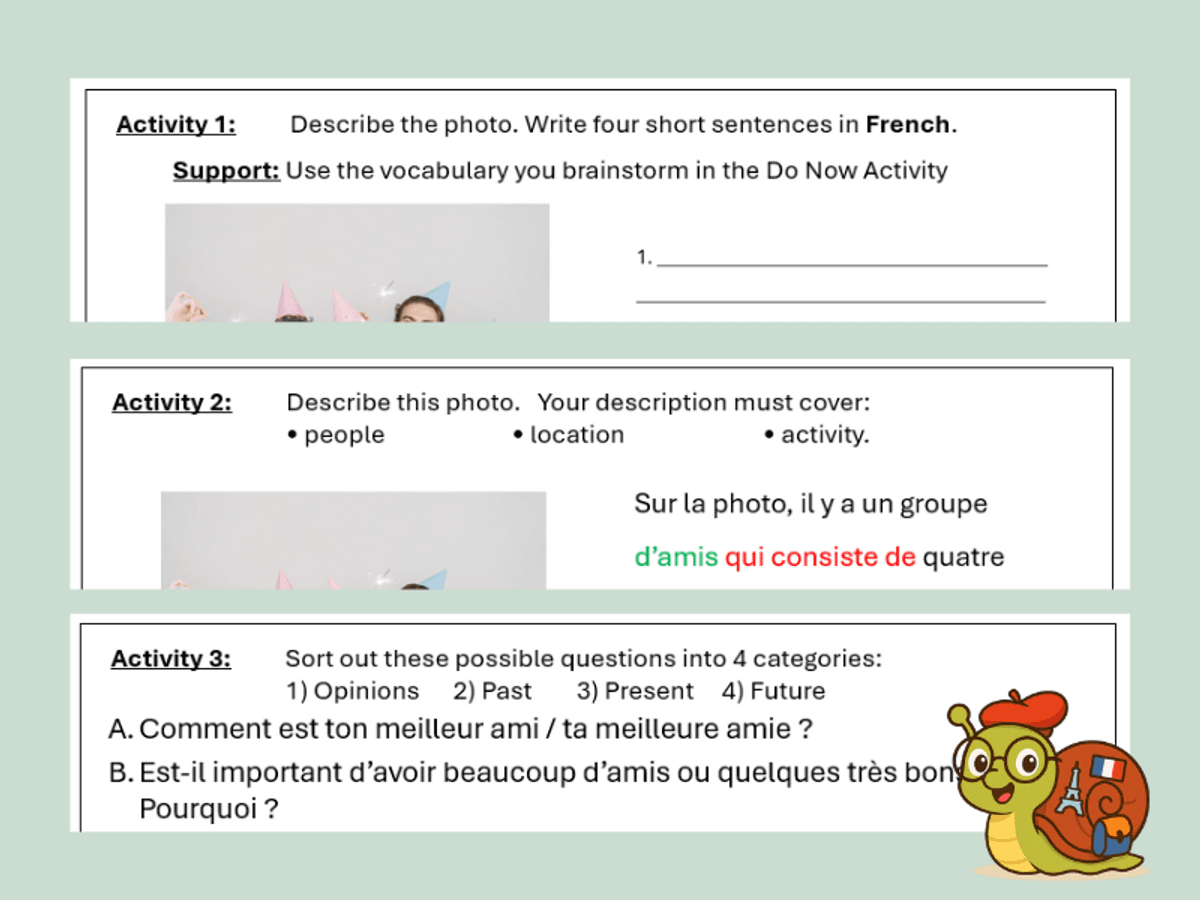 KS4 French GCSE (2024) Edexcel Picture Task Practice - My personal ...
