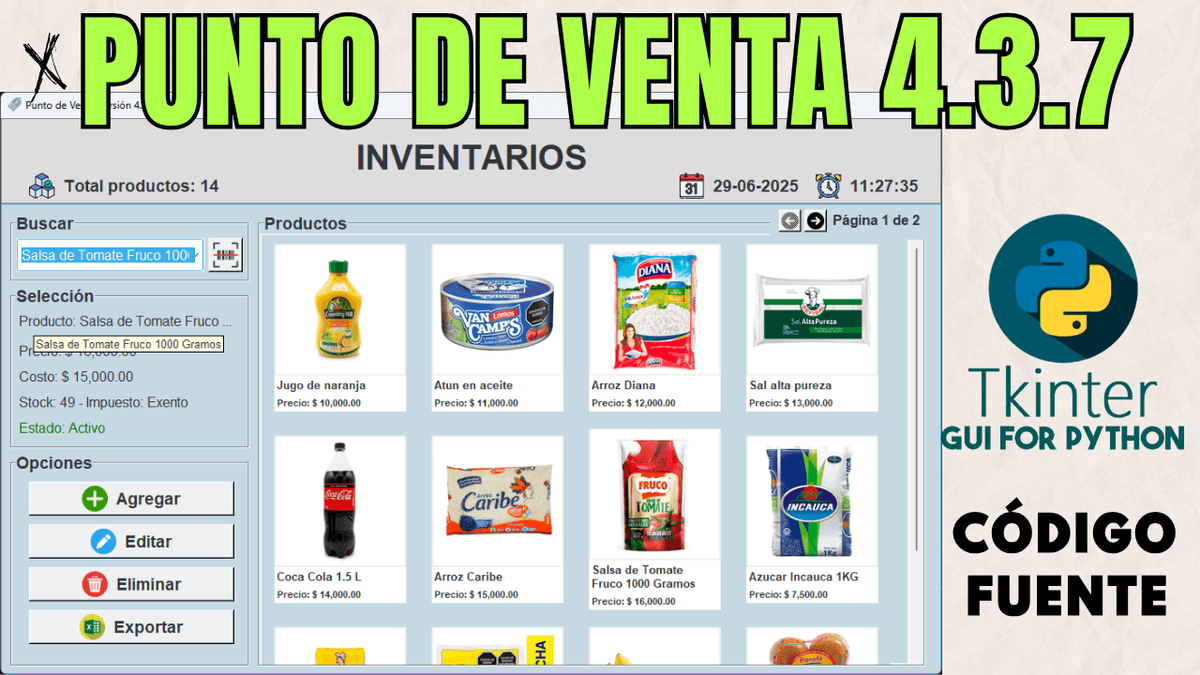 Código fuente Punto de venta Versión 4.3.7 | Python Tkinter GUI ...