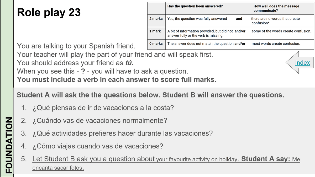 Speaking Role play - THEME 3 Foundation and Higher - AQA GCSE Spanish ...
